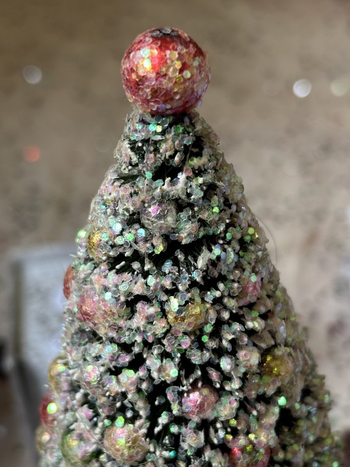 Sweet VTG Style Handmade PINK Putz Christmas Houses w/ Bottle Brush ...