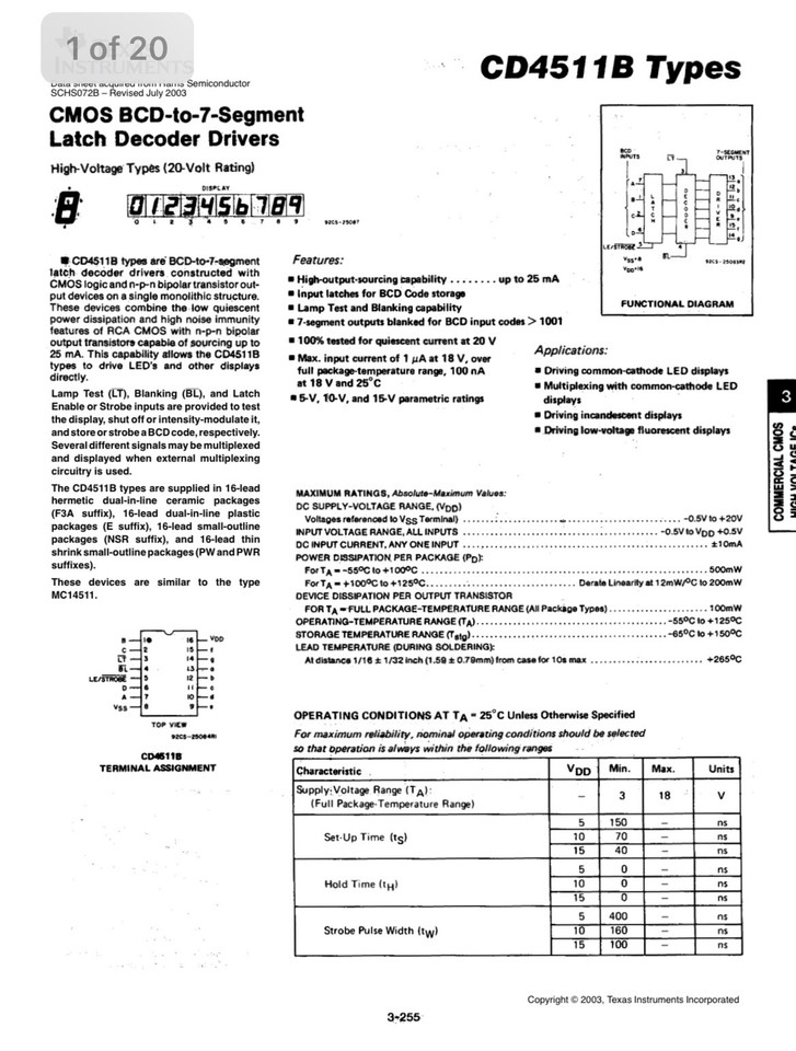 2 Pcs CD4511BE CD4511 CMOS BCD-to-7-Segment LED Latch Decoder | eBay