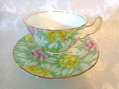 Vintage Adderley Chintz Rose & Leaf Tea Cup and Saucer Lawley England ...