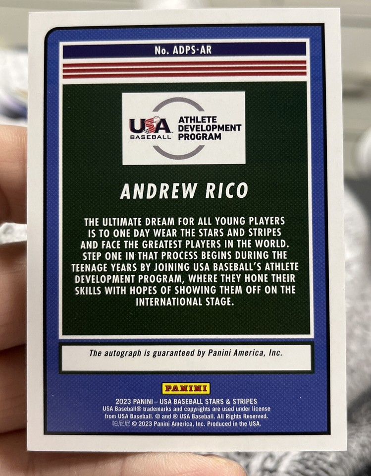 Andrew Rico 2023 Panini USA Stars & Stripes Baseball Autograph Rookie ...