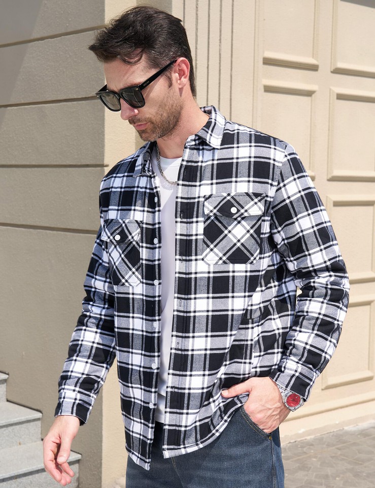Men's Flannel Shirt Jacket Soft Sherpa Fleece Lined Winter Casual ...