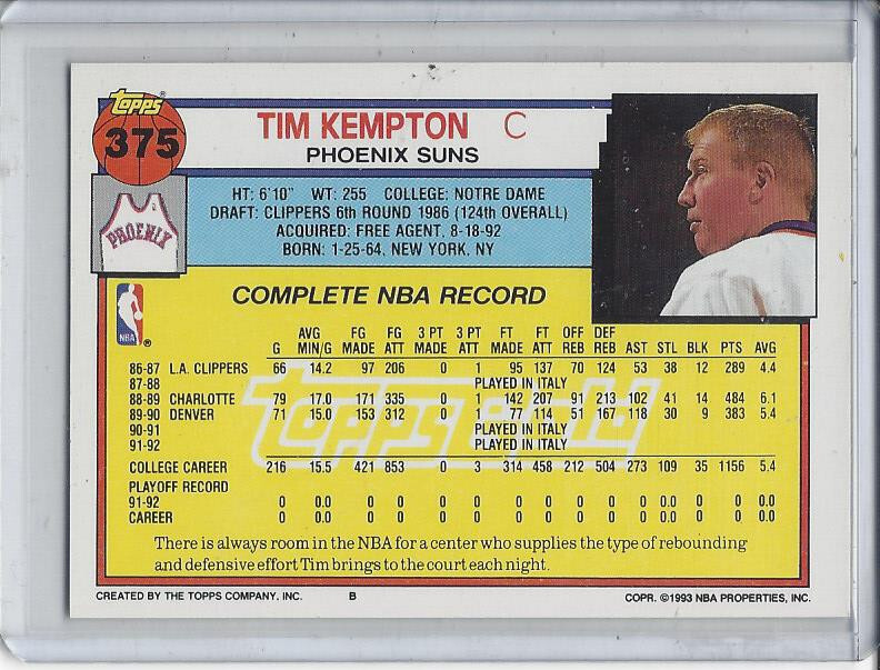 1992-93 Topps - Gold #375 Tim Kempton for sale online | eBay