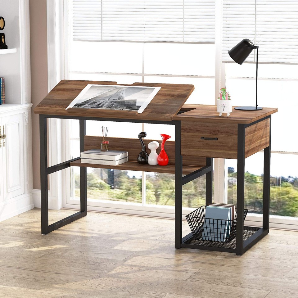 Drafting Table with Storage Drawers, Drawing Computer Desk Artist Craft ...