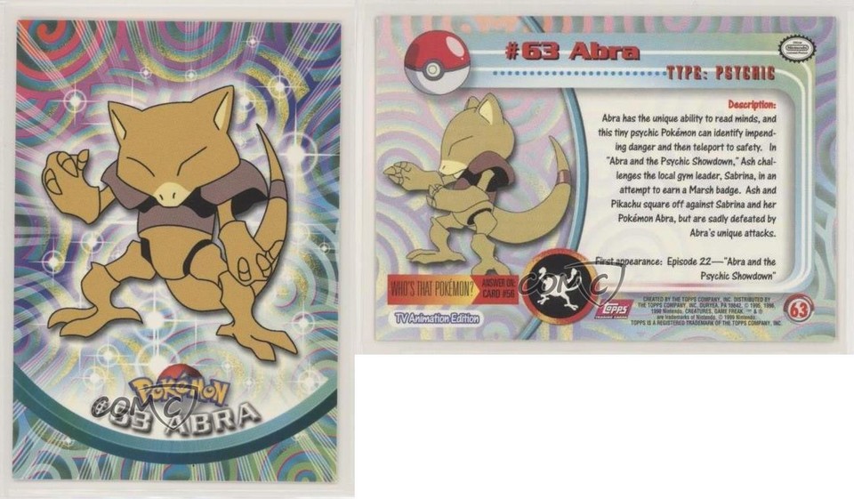 Abra 4th Printing (Red Topps Logo) Pokemon TV Animation Edition Series ...