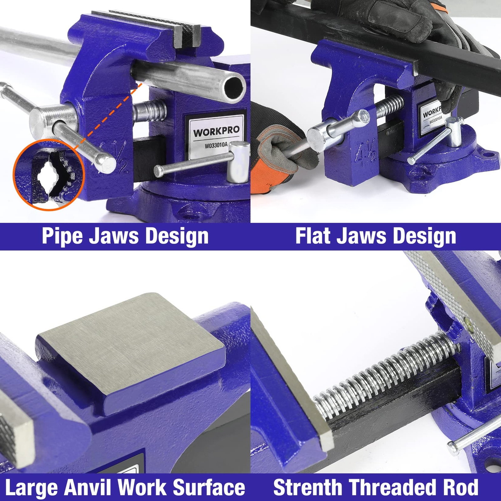 WORKPRO 4-1/2" Bench Vise - Versatile Vice for Workbench, Pipe and Home ...