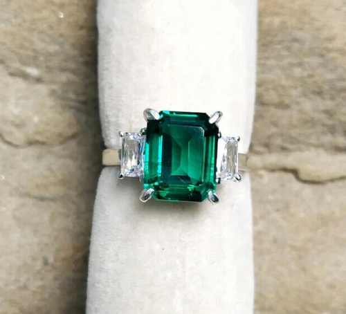 925 Sterling Silver Lab Created Emerald Engagement Ring, Wedding ...
