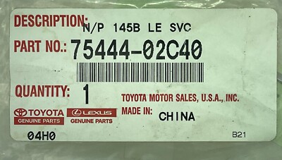 2016-2019 Toyota Corolla Deck Lid Emblem Nameplate 75444-02C40 Genuine ...
