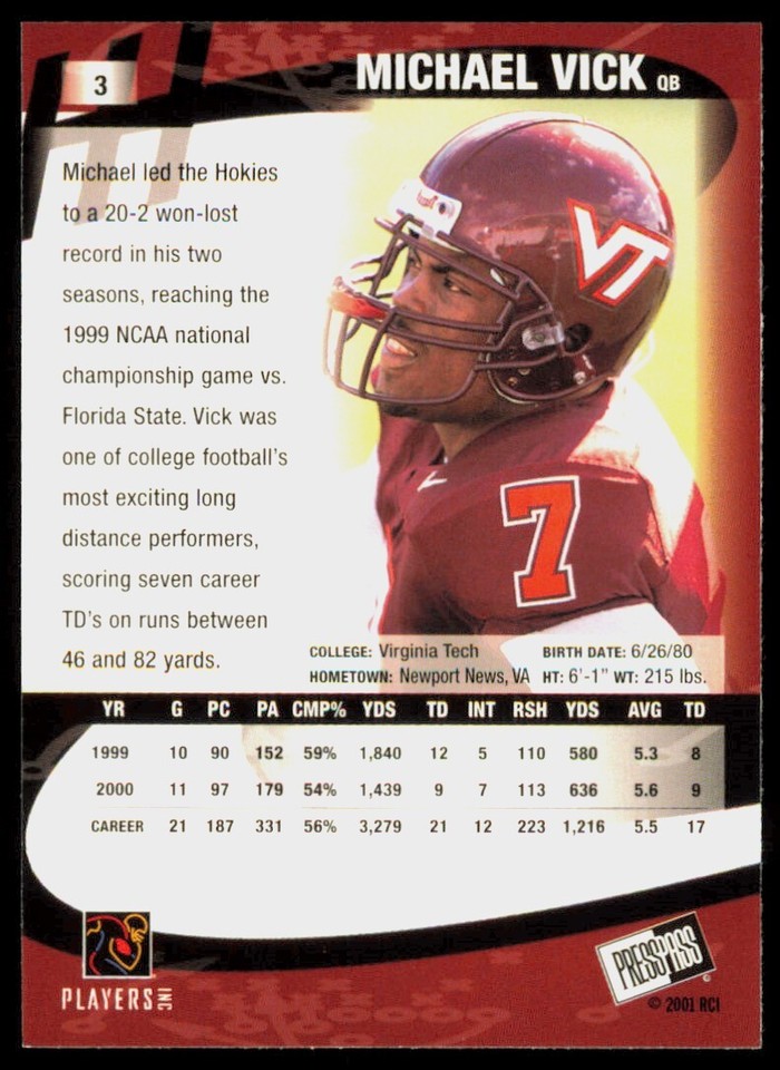 2001 Press Pass Michael Vick Rookie Falcons #3 | eBay
