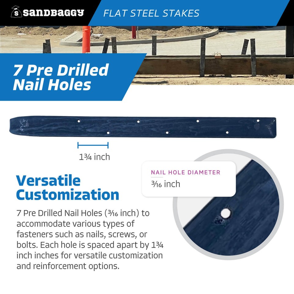 Sandbaggy 18" Flat Steel Stakes For Concrete Forms With Nail Holes ...