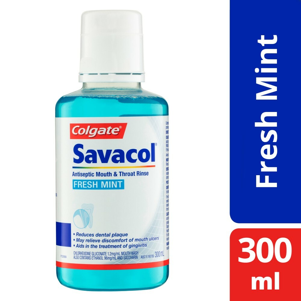 Colgate Savacol Antiseptic Mouth & Throat Rinse 300mL Reduce Plaque ...