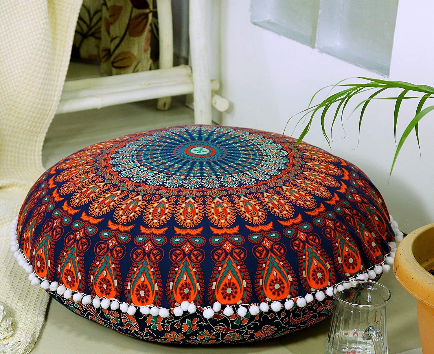 Large 32" Mandala Cushions Cover Soft Round Floor Cushion Indian Cotton ...