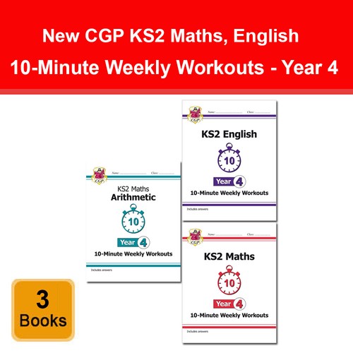 New CGP KS2 Maths, English 3 Books Set 10-Minute Weekly Workouts Year 4 ...