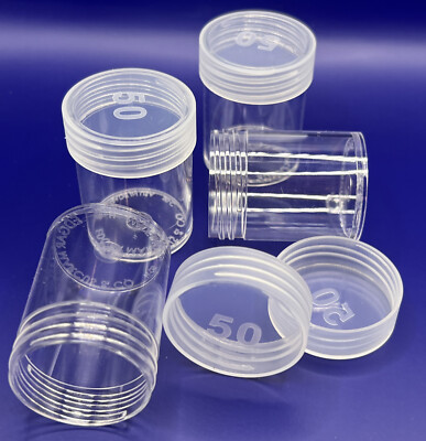 * 12 New Half Dollar Koin Tubes Round Coin Tubes With Screw On Lid No ...
