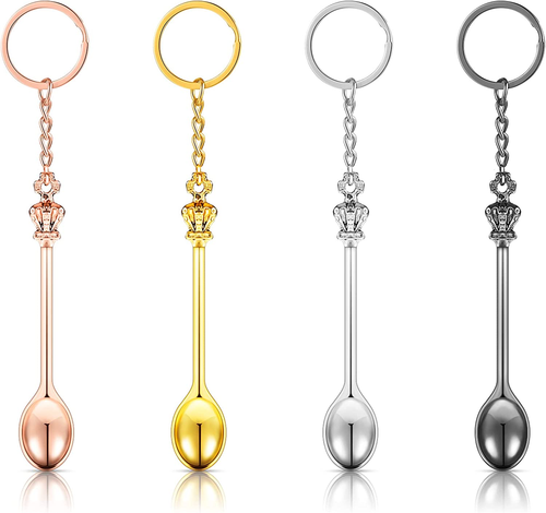4 Pieces Mini Crown Spoon Keychain Teaspoon Pendant Necklace Key Ring ...