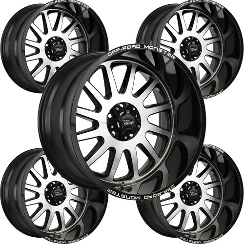 (Set-5) Off-Road Monster M17 17x9 5x5" +0mm Black/Machined Wheels Rims ...