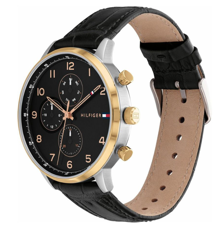 Tommy Hilfiger Multifunction Black Dial Black Leather Men’s Watch ...