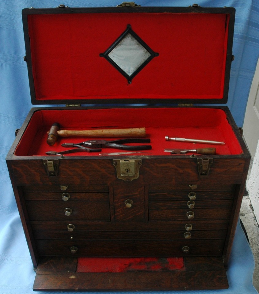 Antique Gerstner Machinist 11 Drawer Oak Chest W Tools Pratt Whitney ...