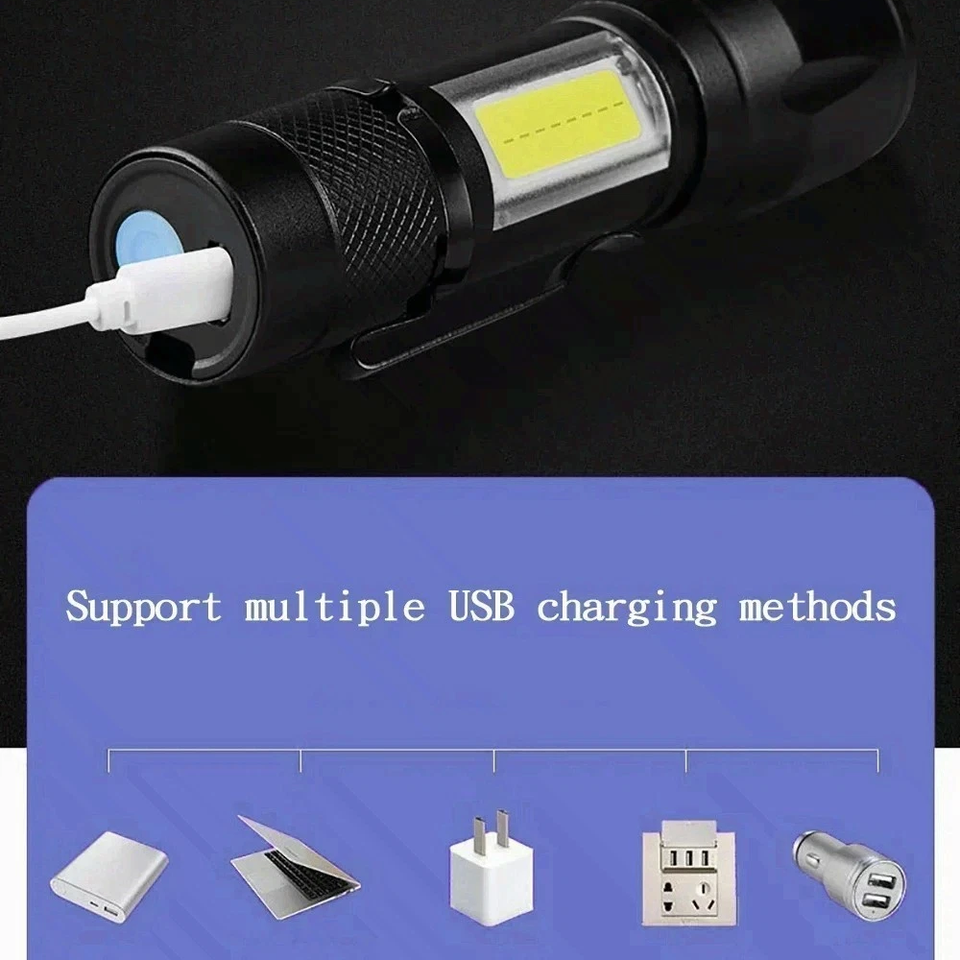 USB Rechargeable Mini LED Flashlight - Waterproof, Zoomable, with Clip ...