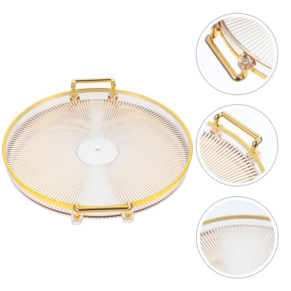 Round Serving Tray with Golden Rim Border Desktop Fruit Serving Plate ...