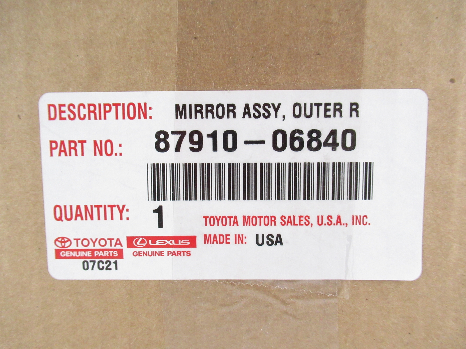 Genuine OEM Toyota 87910-06840 Passenger Right Side Mirror 2018-2020 ...