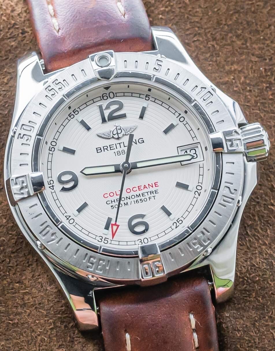 Breitling Colt Oceane 33 Silver Dial Brown Leather Stainless Steel ...