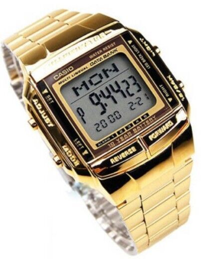 Casio Databank 37.7mm Gold-Tone Resin Case with Stainless Steel Band ...
