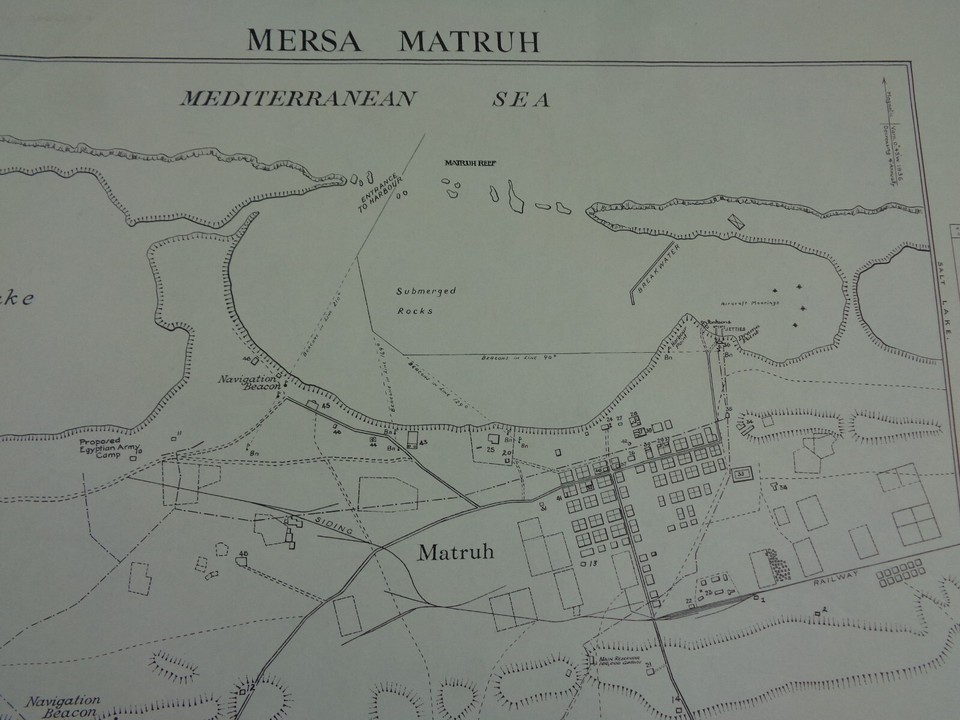 WW2 era British map of "MERSA MATRUH" (PORT, AERODROME, SEAPLANE ...