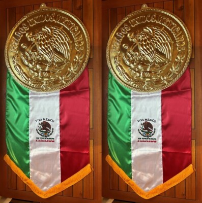2-pack Mexican Flag Hanging Banner Decoration Gold Plastic Shiny Satin ...