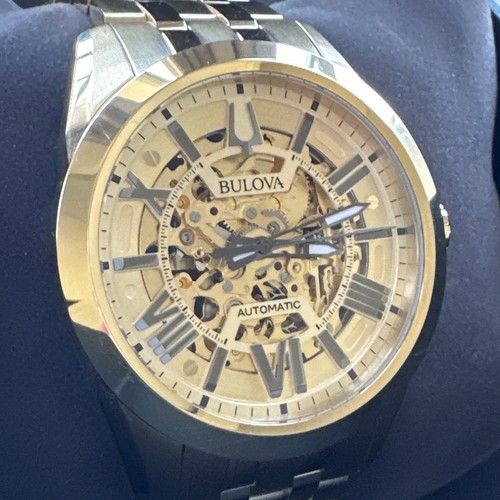 Bulova Sutton Automatic Gold Skeleton Dial Men's Watch 97A162 ...
