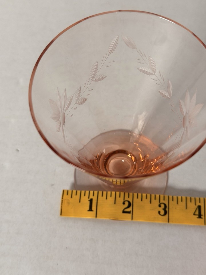 6 Vtg Pink Depression Glass Wheel Etched Cone Footed Art Deco Parfait ...