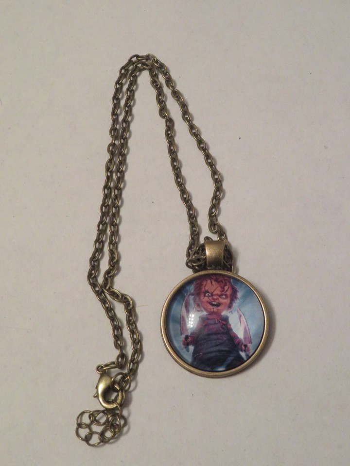 Chucky Horror Doll Pendant Necklace Glass Cabochon Bronze Chain | eBay