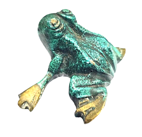 Vtg Solid Bronze Verdigris Patina Frog Toad Paperweight Lucky Fortune 3 ...