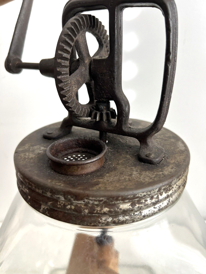 Antique Farm Fresh Kitchen 8 QT Glass Butter Churn Wood Paddle Wheel ...