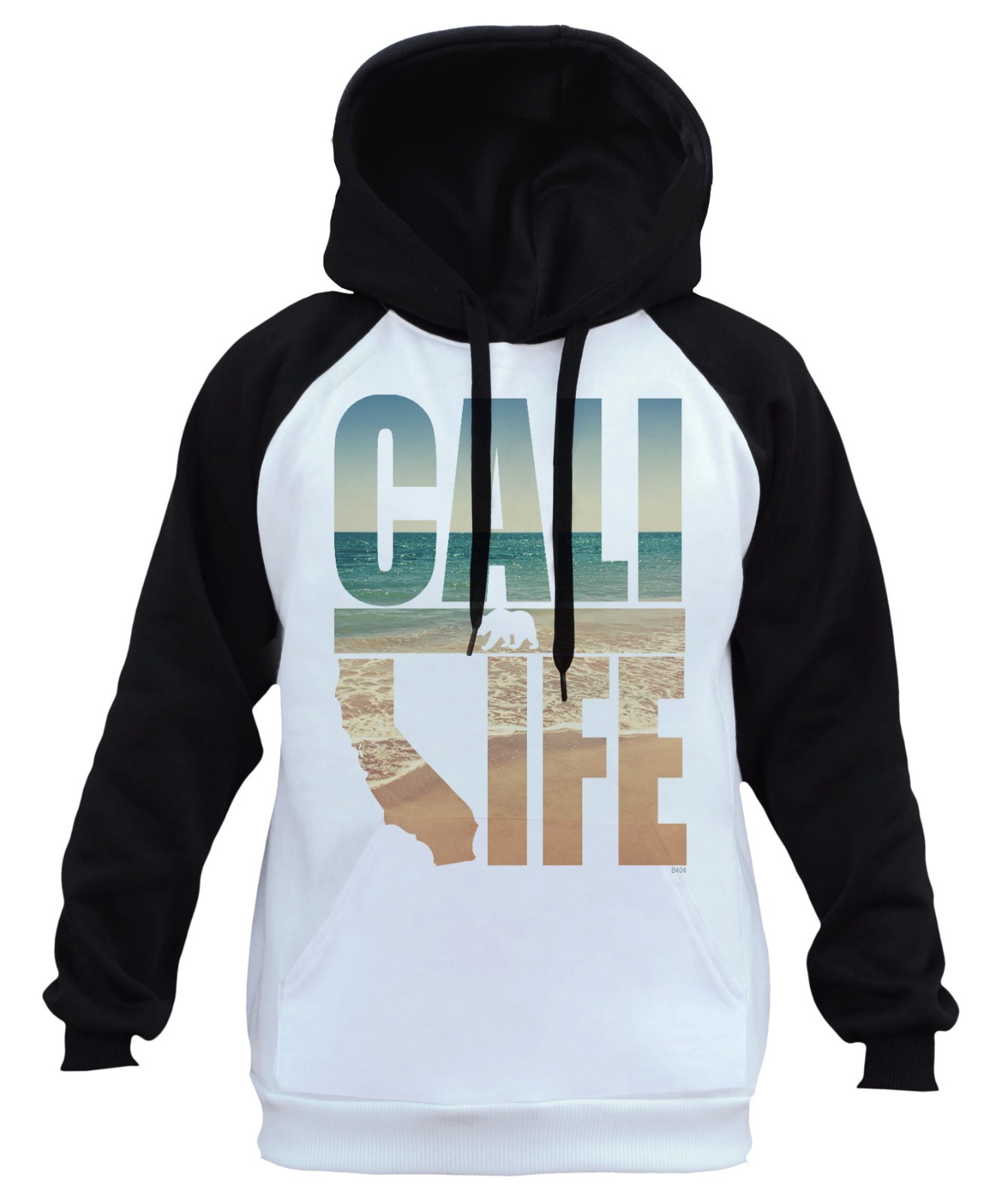 Men's Cali Life Beach White Raglan Hoodie California Republic CA Bear ...