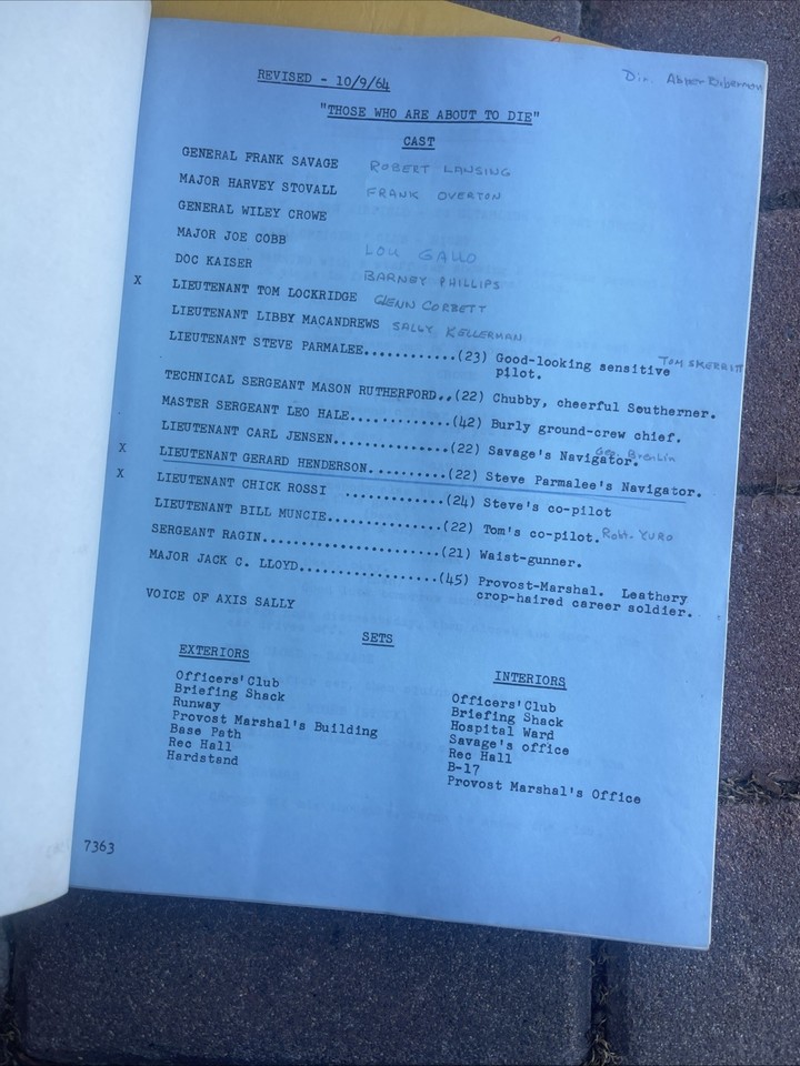 12 O'CLOCK HIGH Those Were About To Die 10/08/1964 Series WWII Script ...