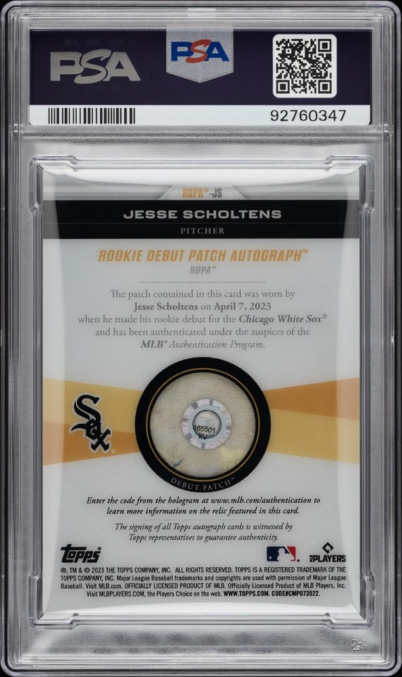 2023 TOPPS CHROME UPDATE MLB DEBUT PATCH AUTO JESSE SCHOLTENS 1/1 PSA 6 ...