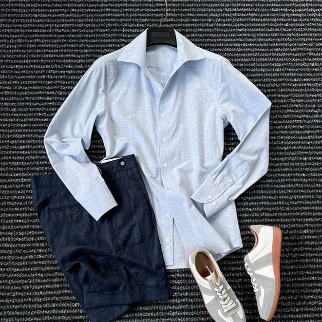 Italian Style Naples Mens Long Sleeve Cotton Linen Button Up Shirt ...