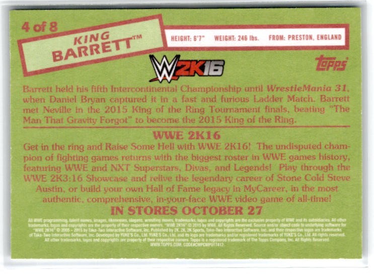 2015 Topps Heritage WWE King Barrett 2K16 #4 | eBay