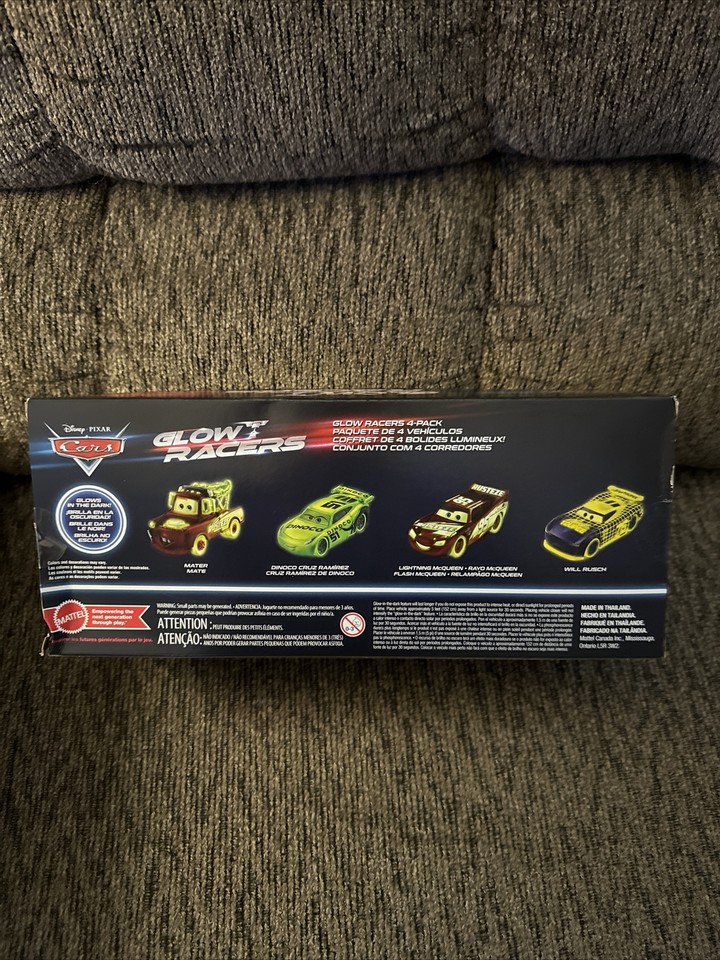 Disney Pixar Cars Glow Racers 4 Pack Box Will Rusch Lightning Mater ...
