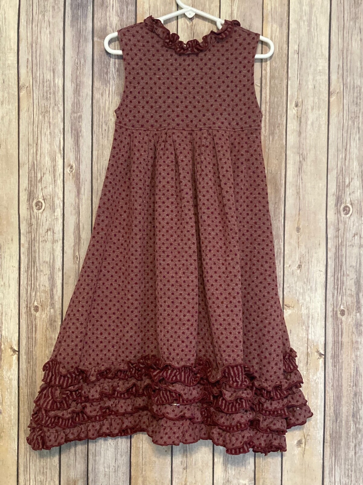 Chasing Fireflies Girls Cranberry Ruffled Star Dress Sleeveless Small 6 ...