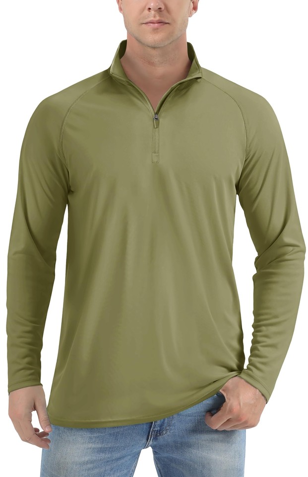 UPF50+ Men's 1/4 Zip Sun Block UV Shirts Long Sleeve Performance ...