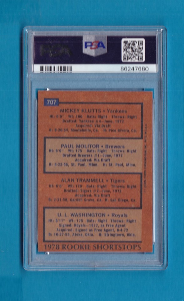 1978 TOPPS BASEBALL SET BREAK 707 ROOKIE SHORTSTOPS/MOLITOR RC PSA 8 | eBay