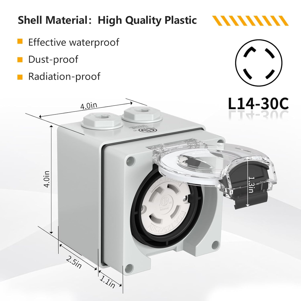 30 Amp Locking Female Plug Box NEMA L14-30C Generator Twist Lock ...
