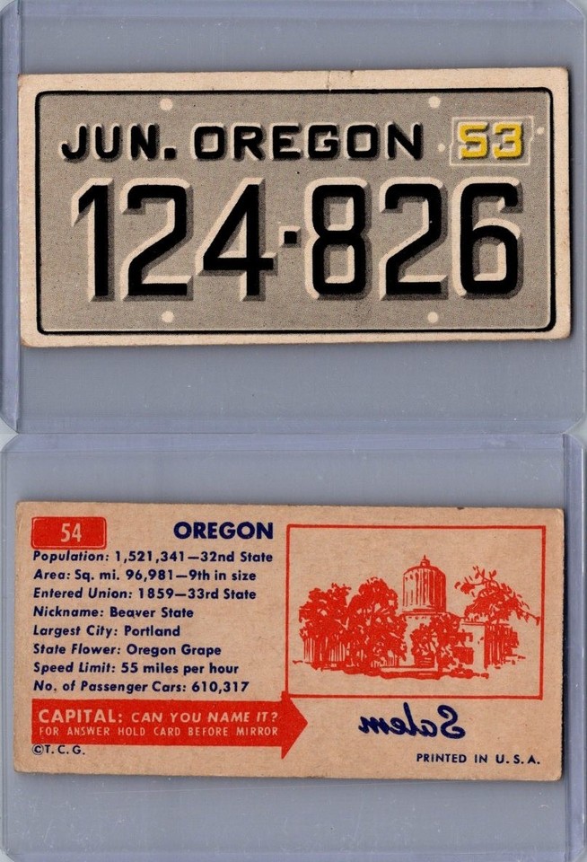 1953 ( R714-13) TOPPS LICENSE PLATE CARDS SET BREAK U PICK YOUR CARD ...