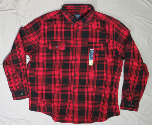 FADED GLORY MENS SHIRT XL (46-48) RED BLACK PLAID FLANNEL CLASSIC ...