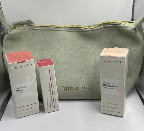 perricone md No Makeup Gift Set Highlighter/blush/lip Oil & Bag New 5L ...