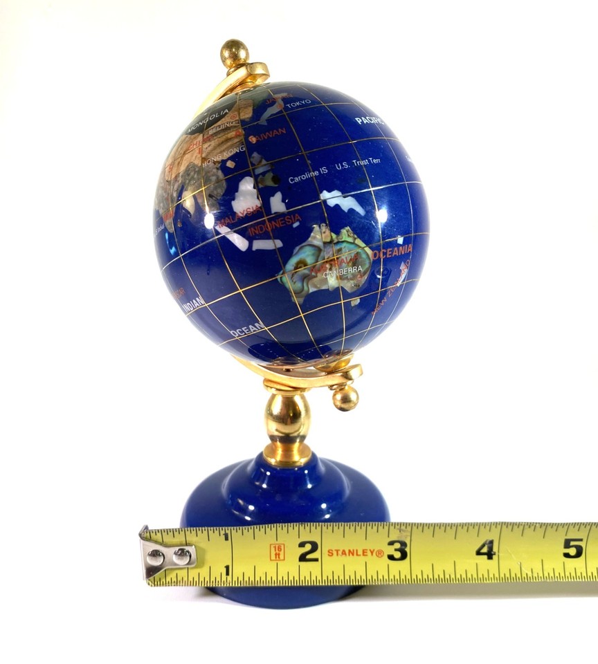 GLOBE Blue Lapis W/ Semi Precious Inlaid Gemstones & Gold Trim. Desktop ...