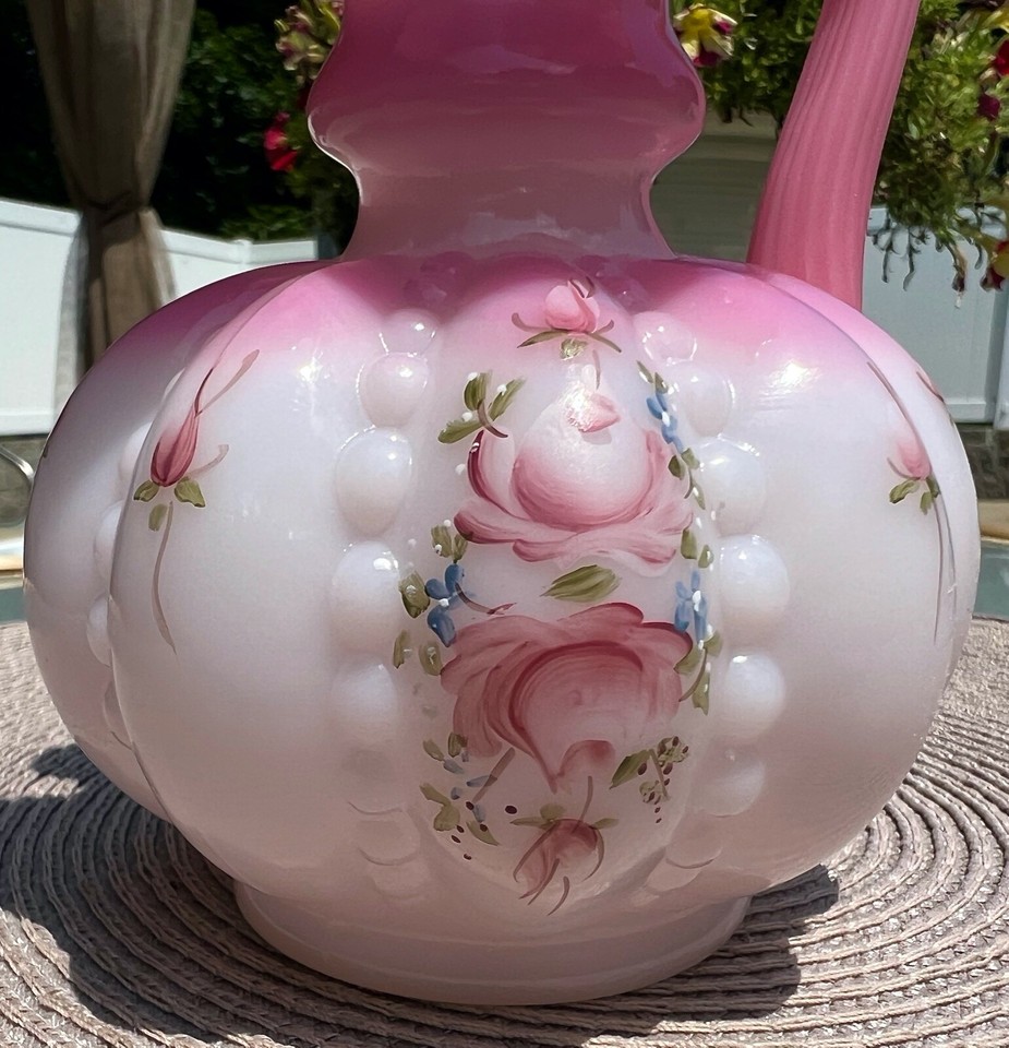 Fenton** ROSALENE HP BEADED MELON PITCHER JUG**Charleton Collection QVC ...