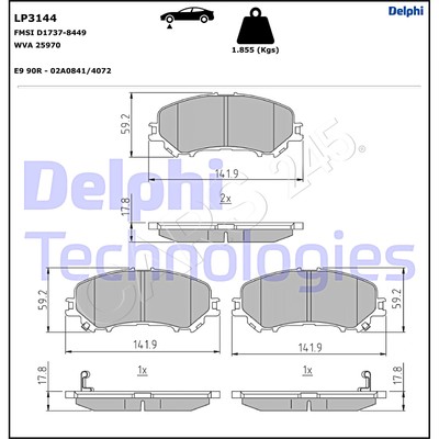 DELPHI Disc Brake Pad Set For NISSAN RENAULT Kadjar Koleos II 13 ...