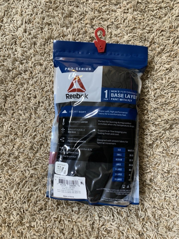 Reebok Mens Pro-Series Performance Base Layer Pants With Fly Medium ...